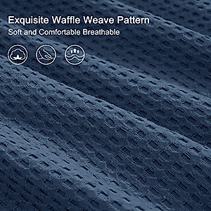 PHF Waffle Duvet Cover Queen Size, Ultra Soft Cotton Blend Comforter Cover Set, Comfy Breathable and Decorative Duver Cover Set with Pillow Shams Bedding Collection, 90"x90", Navy Blue