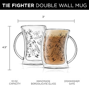 JoyJolt TIE Fighter Insulated Coffee Mug with Handle (10oz). 2 Star Wars Mug Coffee Cups. Espresso Cups, Tea Cup or Hot Chocolate Glass Cups. Borosilicate Glass Mug, Double Wall Glass Coffee Mugs Set