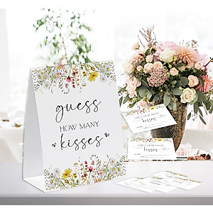 How Many Kisses Bridal Shower Game, Guess How Many Game (1 Standing Sign + 50 Guess Cards), Wildflowers Guessing Cards, Guess How Many Baby Shower Game-GK04