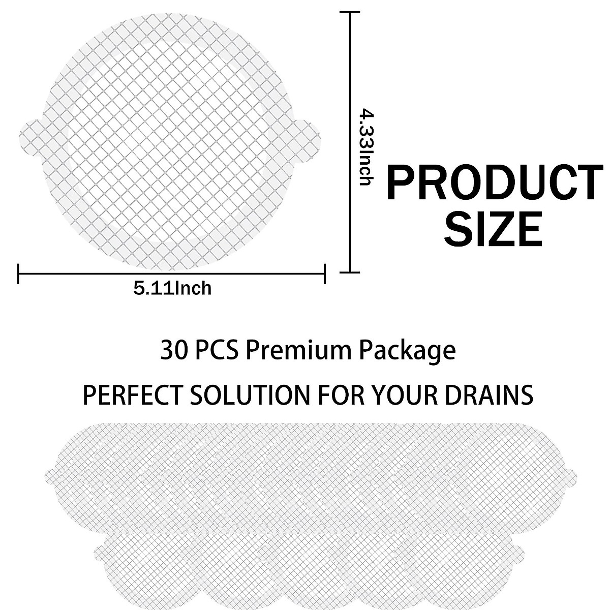 Ganbaro 30 Pack Disposable Hair Catchers for Shower, Disposable Shower Drain Hair Catcher, White Mesh Stickers 4.3'', Waterproof Adhesive Mesh Stickers for Bathroom, Laundry, Bathtub, Kitchen