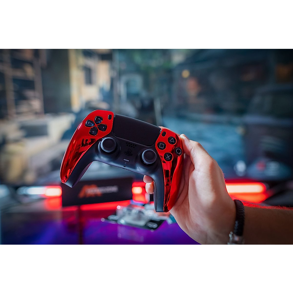 Custom Wireless UN-MODDED PRO Controller compatible with PS5 Exclusive Unique Design (Chrome Red)