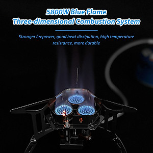 5800W Camping Gas Stove, Portable Camping Stoves, Windproof Mini Propane Burner with Adapter, Lightweight Foldable Backpacking Stove with 3 Burners for Outdoor Backpacking Camping Hiking Picnic