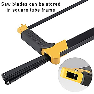 DOWELL Hand Saw 12-inch Hacksaw Frame Heavy Duty Adjustable 45/90 Angle Hacksaw with 5 Replaceable Saw Blades Inside the Frame for Steel Pipe Cutting PVC Carpentry Woodworking HY041101