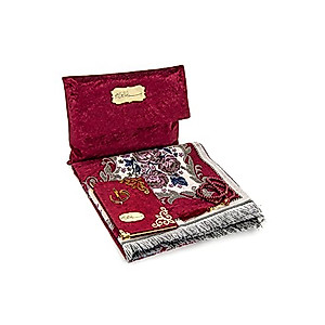 Muslim Prayer Rug, Beads and Yaseen Prayer Book with Elegant Velvet Fabric Bag | Janamaz | Sajadah | Soft Islamic Prayer Rug | Islamic Gifts | Prayer Carpet Mat, Chenille Fabric, Burgundy