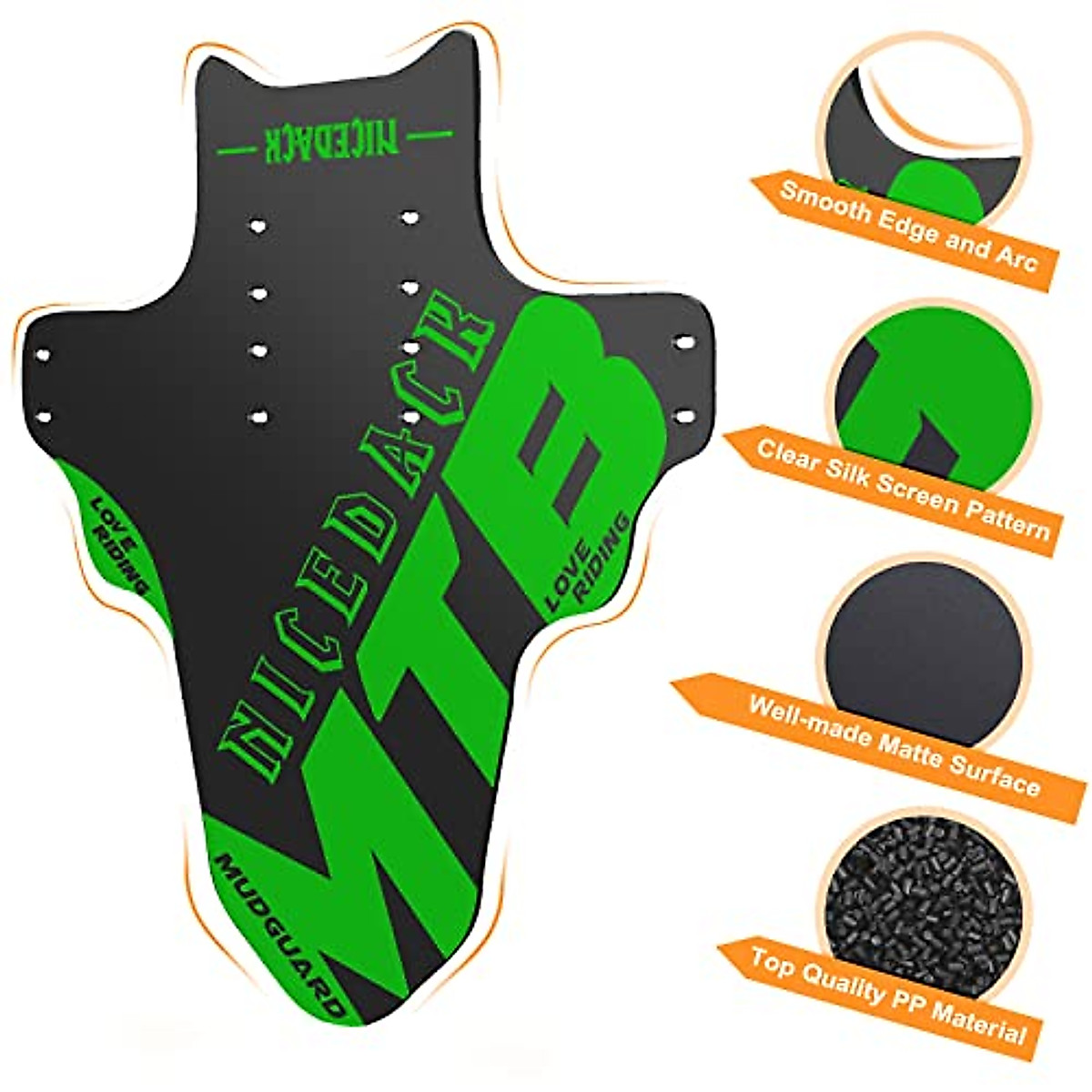 NICEDACK Mudguards Mountain Bike, 2 Pieces Mudguards Fit 20-29 Inch MTB Mudguard Front and Rear Compatible Bicycle Splash Guard (Green)