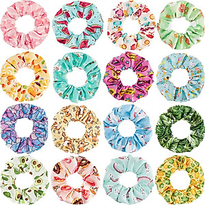 16 Pieces Cute Hair Scrunchies Kawaii Colorful Cute Unicorn Rainbow Mermaid Dog Printing Scrunchy Ponytail Holder Hair Ties Accessories for Women and Girls(Classic Style)