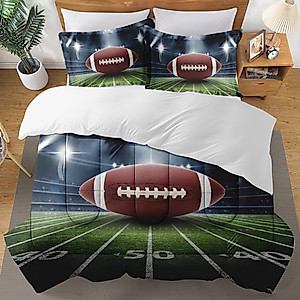 Nesphy Football Full Comforter Set, Rugby Field Football Bedding Set 3 Piece, All Season Soft Toddlers Children Adults Bedroom Bed Decoration Comforter and 2 Pillow Shams