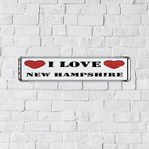 Autravelco I LOVE New Hampshire 4x18 Inch Metal Signs Outdoor Personalized Coffee Bar Patio Indoor Home Décor Aluminum Metal Sign State Pride Valentine's Day Heart Metal Plaque for Backyard