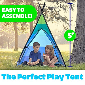USA Toyz Happy Hut Teepee Tent for Kids - Indoor Pop Up Playhouse Tent for Boys, Girls, Toddler with Portable Storage Bag (Blue)