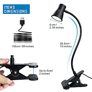 KNAMKY USB LED Desk Lamp Clip On Reading Light, 3 Light Mode 10 Dimmable Brightness Levels Book Light for Dorm Bed Headboard, Adjustable Flexible Neck Clamp Light, Perfect for Working Studying
