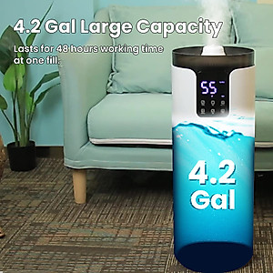 Lacidoll 4.2 Gal Tower Humidifiers for Large Room whole house 1000 sq. ft, 16L Top Fill Cool Mist Ultrasonic Humidifier Quiet 1000mL/h Output for Home Office Greenhouse, School,White