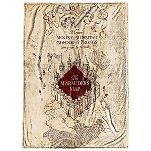 WARNER BROS Harry Potter Marauders Map Throw Blanket - Measures 50 x 70 inches - Fade Resistant Super Soft Fleece Bedding (Official Harry Potter Product)