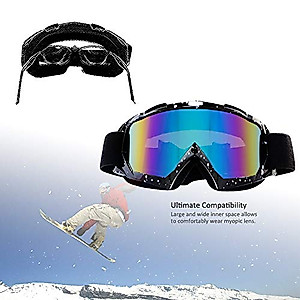 4-FQ Motorcycle Goggles Dirt Bike Goggles Windproof ATV Dustproof Racing GogglesScratch Resistant Ski Goggles Protective Safety Glasses PU Resin (Black frame+Color lens)