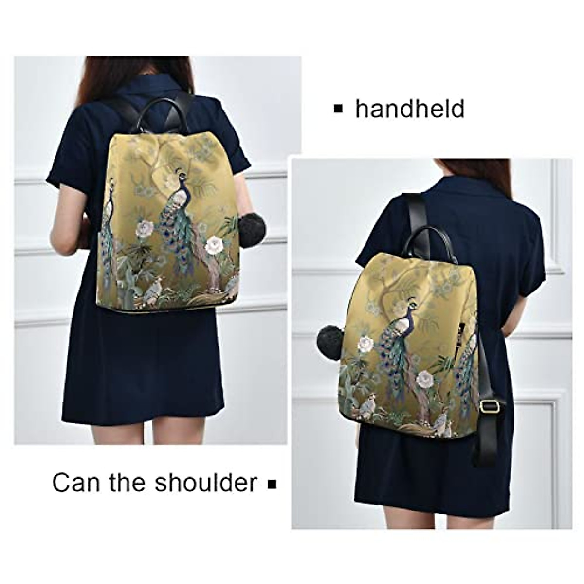 ALAZA Peacock and Peonies Backpack Purse for Women Travel Casual Daypack College Bookbag Work Business Ladies Shoulder Bag