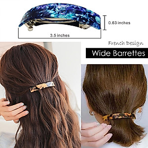 HYFEEL Large French Barrettes for Women Fine Thick Hair, Classic Tortoise Shell Hair Clips Wide Curved Celluloid Ponytail Holder Clamp Fashion Hair Accessories Automatic Clasp Hairgrips 3 Pack