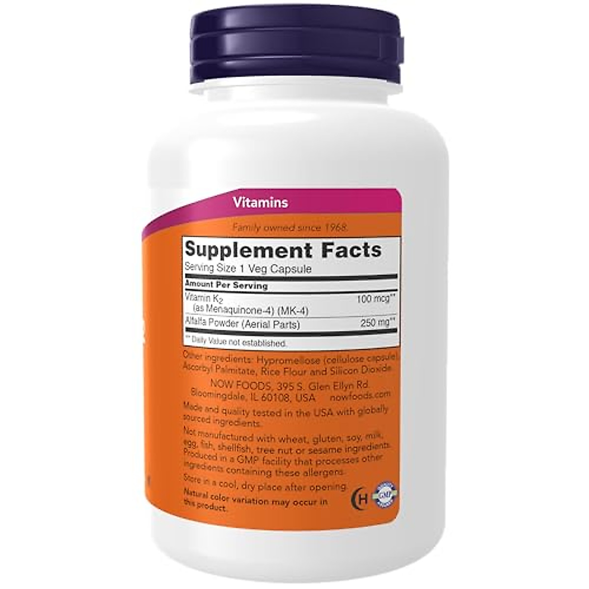 NOW Supplements, Vitamin K-2 100 mcg, Menaquinone-4 (MK-4), Supports Bone Health*, 250 Veg Capsules