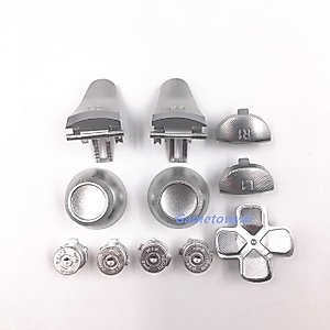 Aluminium Metal Full Set Button ABXY D-pad Direction Key L1 R1 L2 R2 Trigger Buttons Joysticks Thumb Sticks Cap for PS4 Slim PS4 Pro JDS-040 JDS 040 Controller-Silver