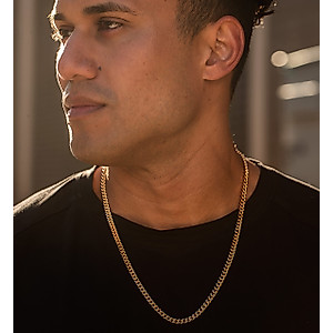 LIFETIME JEWELRY Miami Curb Square Cut Cuban Link Chain Necklaces 24k Gold Plated (5mm & 9.5mm) (20 inches, 5mm, Gold)