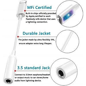 [Apple MFi Certified]3 Pack iPhone Headphone Adapter,Lightning to 3.5 mm Headphone/Earphones Dongle Jack Adapter Audio Aux Cable Converter Compatible with iPhone14 13 12 11 XS XR X 8 7 Support All iOS