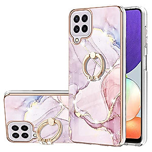 Dinglijia for Samsung Galaxy A22 4G Case, Soft TPU + IMD Marble Pattern Shiny Ring Kickstand Case for Girls and Women, Camera and Screen Protection Case for Samsung Galaxy A22 4G BKZH Rose Gold
