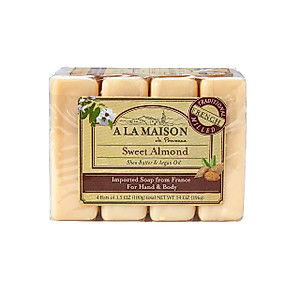 A LA MAISON Sweet Almond Bar Soap - Triple French Milled Natural Moisturizing Hand Soap Bar (4 Bars of Soap, 3.5 oz)