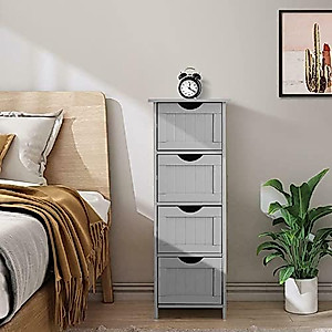 MAXCBD Nightstand Bedside Table Drawer Cabinet 4 Drawers Free Standing Cabinet Bathroom Floor Cabinet Storage Organizer Space Saving Floor Standing Storage Unit Storage Tower Dresser