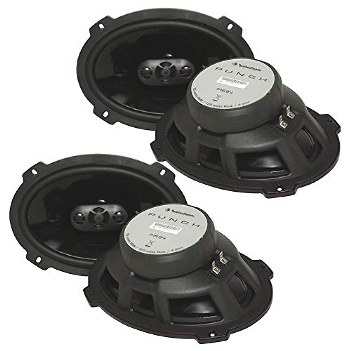 (4) Rockford Fosgate P1694 600 Watt 6x9" Punch Series 4-Way Car Audio Speakers - FlexFit basket design - OEM adapter plate included-PEI dome tweeter-Butyl midrange rubber surround