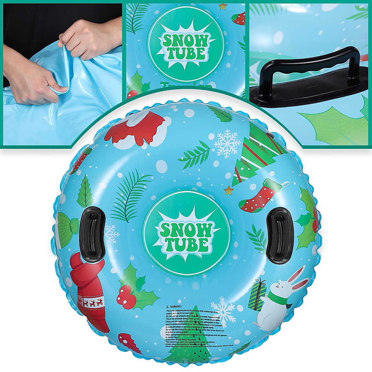 TOYANDONA Inflatable Snow Tube, 37 inch Wear Resistant Snow Sled Snow Tube with Handles for Kids or Adults