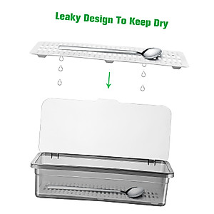 TOPBATHY Flatware Plastic Tray with Lid Kitchen Cutlery and Utensil Drawer Organizer Silverware Countertop Storage Container (Black)