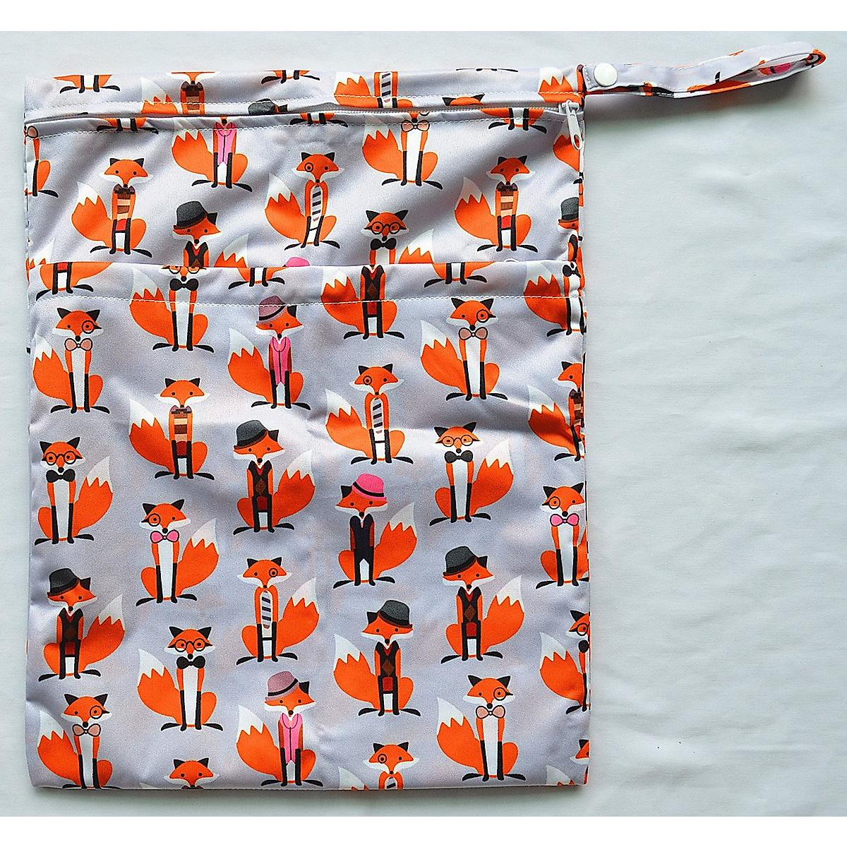 Wet Dry Bag Baby Cloth Diaper Nappy Bag Reusable with Two Zippered Pockets (Fox)