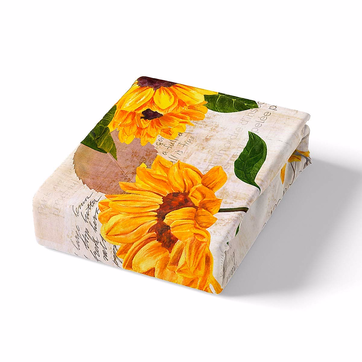 Homewish Sunflower Sheet Set Queen Size 4pcs Letters Sunflowers Bed Sheet Set with Flower Fitted Sheet Floral Flat Sheet and 2 Pillowcases Botanical Bedding Set for Girls