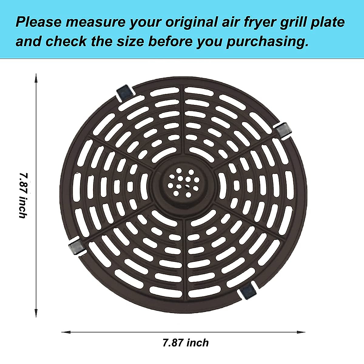 Air Fryer Replacement Grill Pan Fit for Power Dash Chefman 3.7 QT Air Fryers,Non-Stick Fry Pan, Dishwasher Safe - 7.87 in