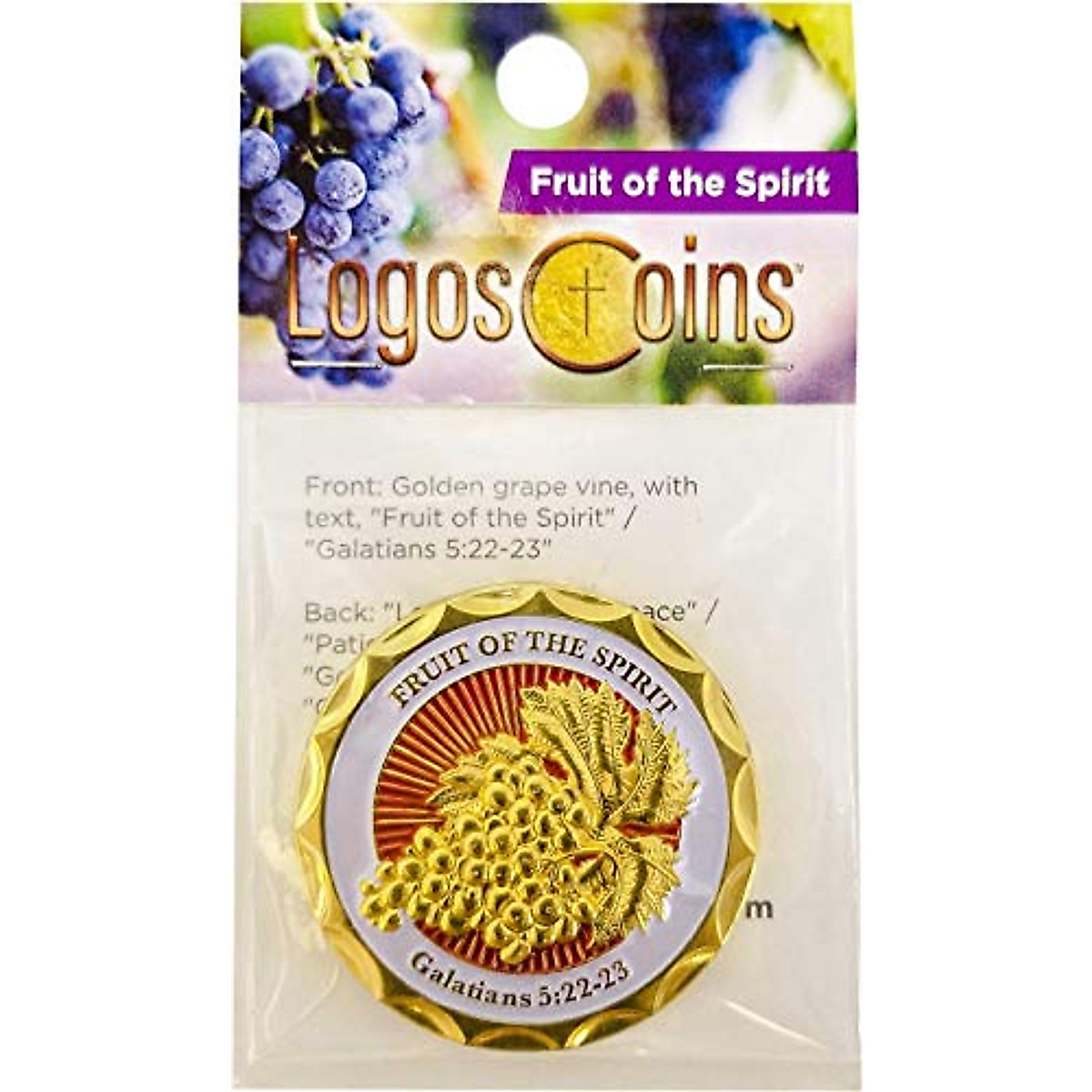 Fruit of The Spirit, Memory Verse Tokens for Bible Studies & Sunday School, Love Joy Peace, Gold-Color Plated Scripture Challenge Coin, Galatians 5:22-23 Gift