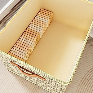 Ochine 1 Pack Clothes Storage, Large Toy Box Chest Storage, Collapsible Storage Containers with Lids, Foldable Blanket Storage Bags, Linen Fabric Foldable Storage Bins Boxes Cube Organizer Baskets