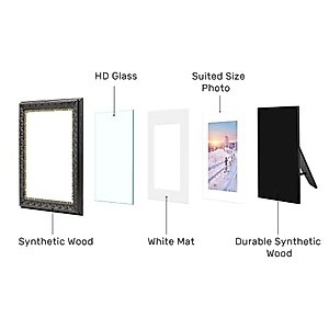 MEIGIX Home 8x10 Frame with High Definition Glass Surface, Anti-Wood Matt Frame, Display Picture 6x8 with Pad or 8x10 without Pad, for Wall or Desktop Display (Barocco Black)