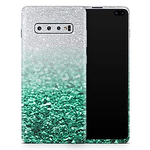 DesignSkinz Aqua Green & Silver Glimmer Fade Protective Vinyl Decal Wrap Skin Cover Compatible with The Samsung Galaxy S20 (Screen Trim & Back Glass Skin)