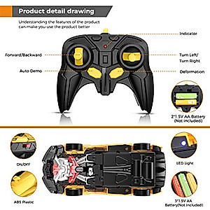 Desuccus Remote Control Car, Transform Robot RC Car for Kids, 2.4Ghz 1:18 Scale Model Racing Car with One-Button Deformation, 360°Drifting, Transforming Robot Car Toy Gift for Boys and Girls