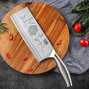 Vegetable Cleaver Knife 7.4 Inch, Ultra Sharp Chinese Chef's Knives, Full-tang Meat Cleaver 30Cr13 Steel Blade Thickness 2.1 mm, TJ SEGA Series TC1506