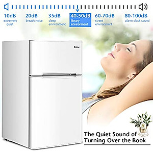 COSTWAY Compact Refrigerator, 3.2 cu ft. Unit 2-Door Freezer Cooler Fridge with Reversible Door, Removable Glass Shelves, Mechanical Control, Recessed Handle for Dorm, Office, Apartment (White)