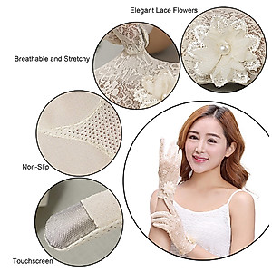 Women's Summer Touch Screen Gloves Lace Anti-skid Outdoor Driving Tea Party Gloves, Beige