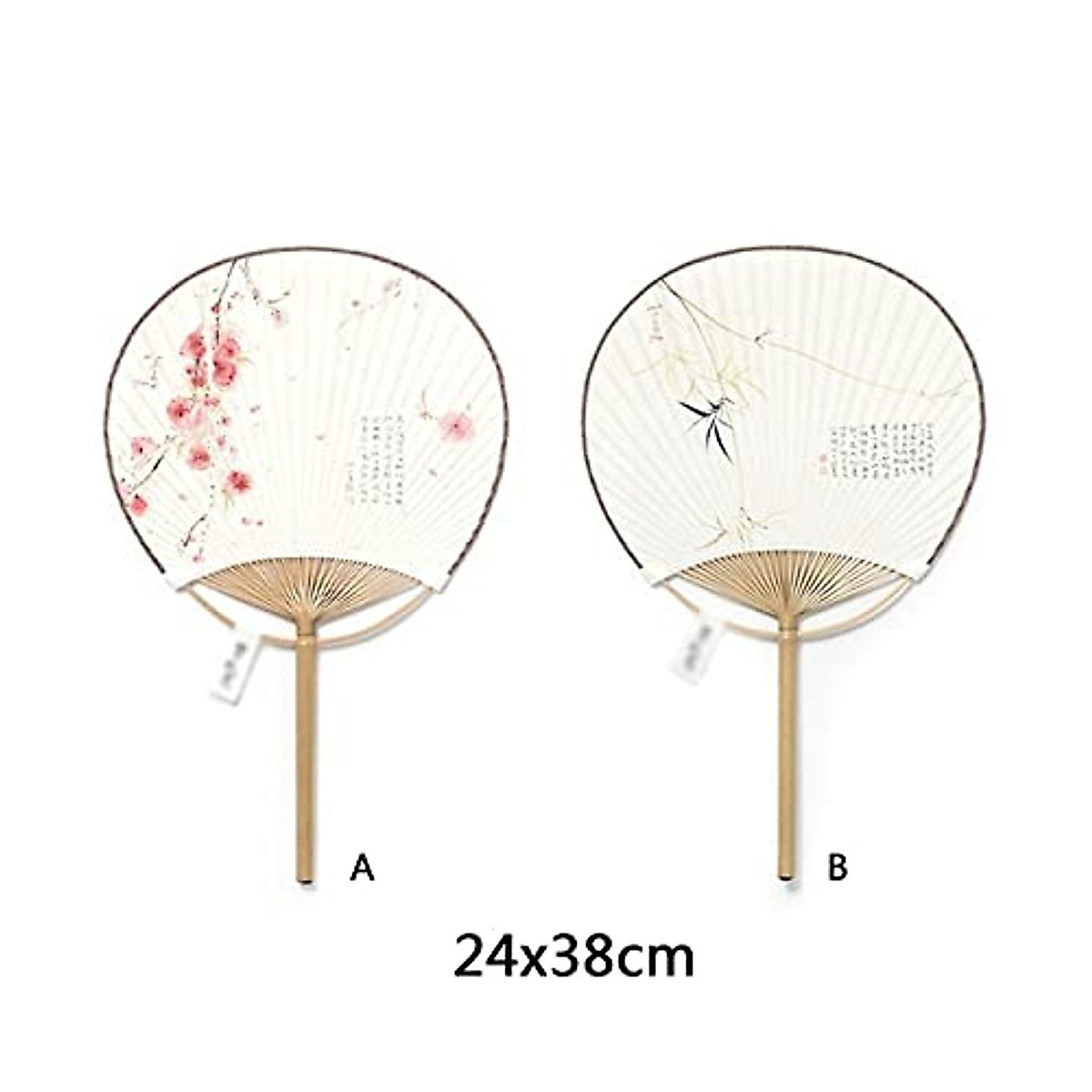 PHONME Handmade Art Round Fan New Chinese Flower Fan Summer Bamboo Fan Paper Round Fan Art Gift Vintage Style