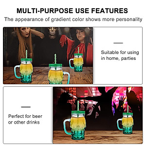 Amosfun 2Pcs glass tumbler with straw and lid skull mason jar cup cups drinking jars clear lids tumblers- Halloween Skull Gradient Glass- Cup Wine Glasses Drink Milk Cup (500ML)