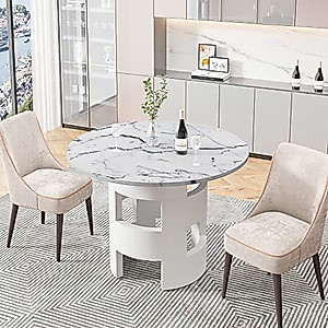 42.12" Modern Round Dining Table with Printed White Marble Table Top for Dining Room, Kitchen, Living Room