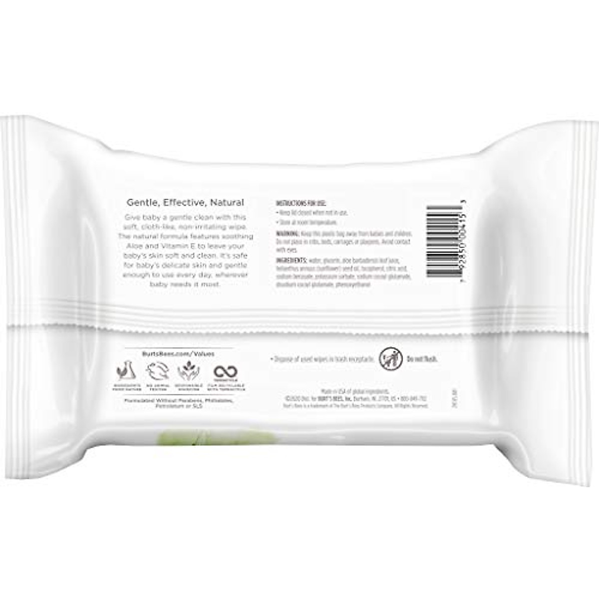 Burt's Bees Baby Wipes, Unscented Towelettes for Sensitive Skin, Hypoallergenic & Non-Irritating, All Natural with Soothing Aloe & Vitamin E, Fragrance Free, 6 Flip-Top Packs (432 Wipes Total)