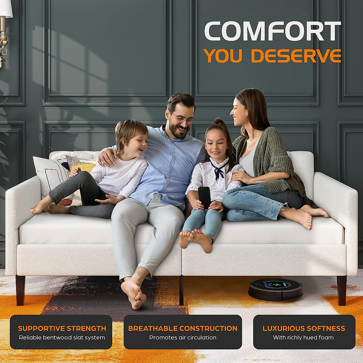 LifeSky Daybed Twin Size Upholstered - Boucle Tufted Day Bed Frame for Living Room White