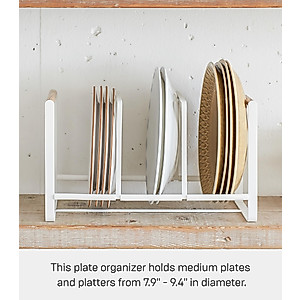 Yamazaki Plate Home Accented Storage Rack-Kitchen Holder Stand | Steel + Wood | Large | Dish Organizer, White