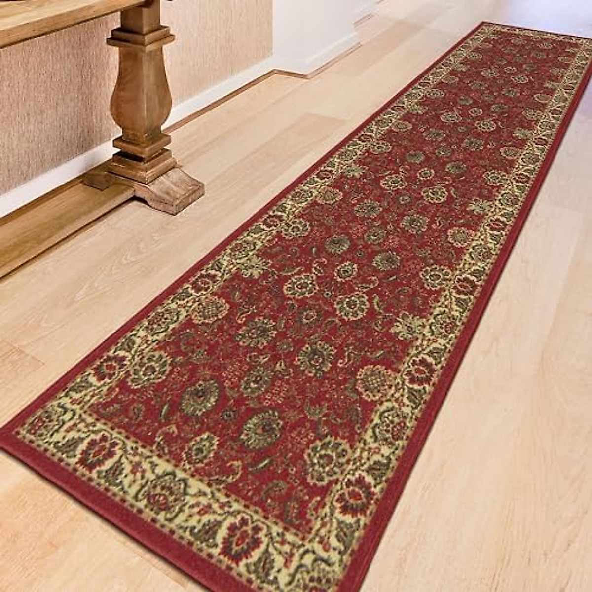 Ottomanson Machine Washable Oriental Design Non-Slip Rubberback 2x5 Traditional Runner Rug for Hallway, Kitchen, Bedroom, Entryway, 20" x 59", Red