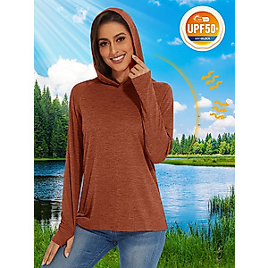 MAGCOMSEN Fishing Shirts for Lady Long Sleeve Shirts Womens Athletic Shirts Running Shirts Dry Fast Summer Workout T Shirt Hiking Shirts Sunscreen Shirts Dark Orange