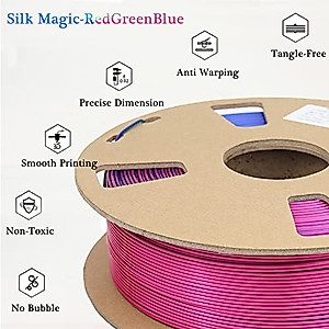 Nswern Silk Magic PLA 3D Printer Filament, Tri-Color Silk Shiny Filament Color Change Material 1.75mm +/- 0.02mm,1 kg/Cardboard Spool