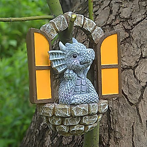 Dnoifne Lovely Courtyard Dragon Sculpture, Outdoor Window Dragon Statue, Dragon Garden Statues, Resin Garden Dragon Statue, Outdoor Dragon Ornaments, Outdoor Garden Dragon Decor Statue